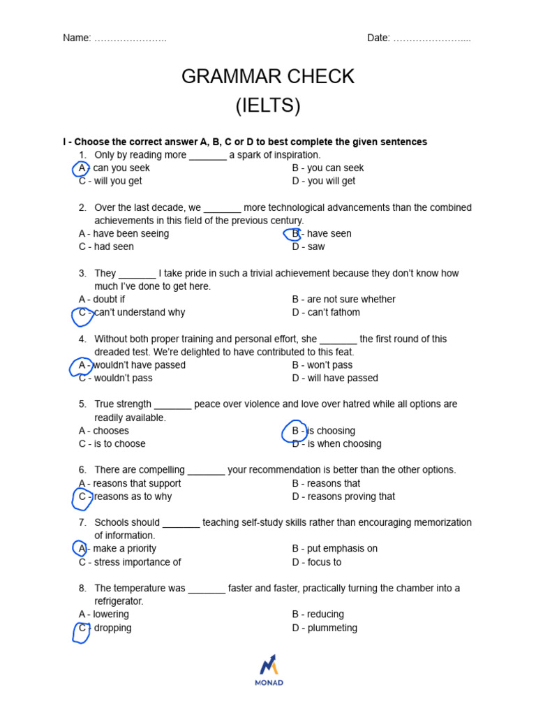 Grammar Check Answer Key | PDF | Fat | Employment