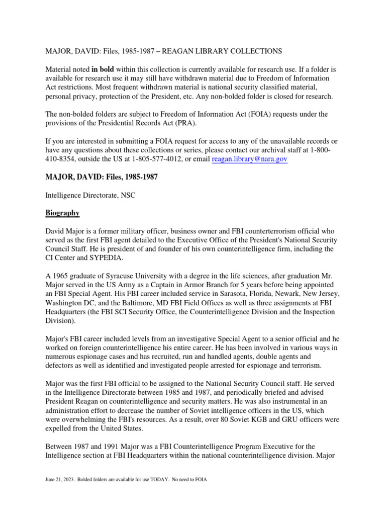 Reagan Era Intelligence Files | PDF | Counterintelligence | Federal Bureau Of Investigation