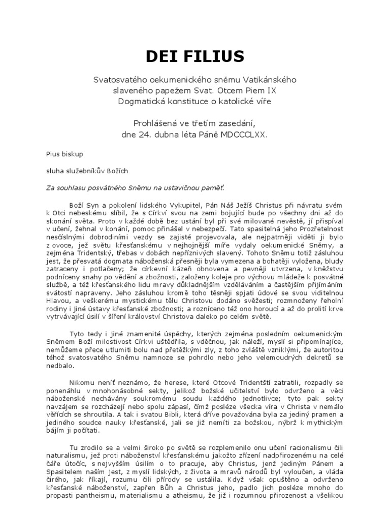 Dei Filius - Pius IX. | PDF