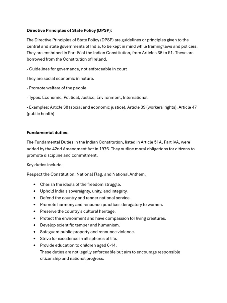 Indian Constitution Notes | PDF | Separation Of Powers | Constitution