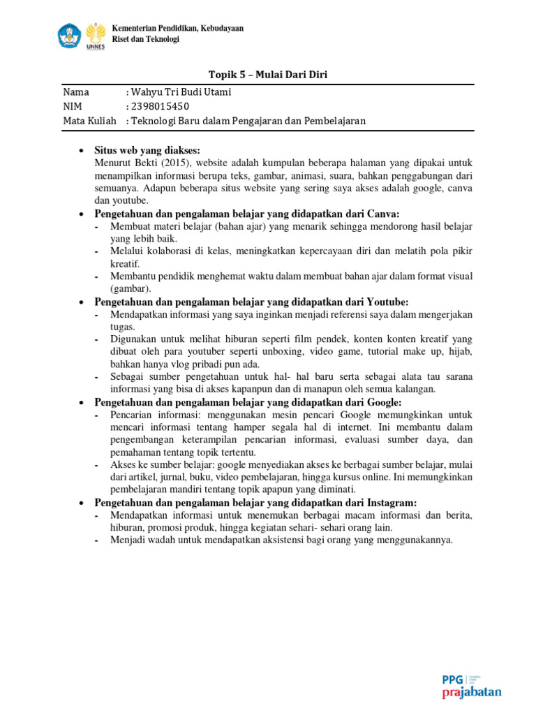 Topik 5 - Mulai Dari Diri - Wahyu Tri Budi Utami | PDF