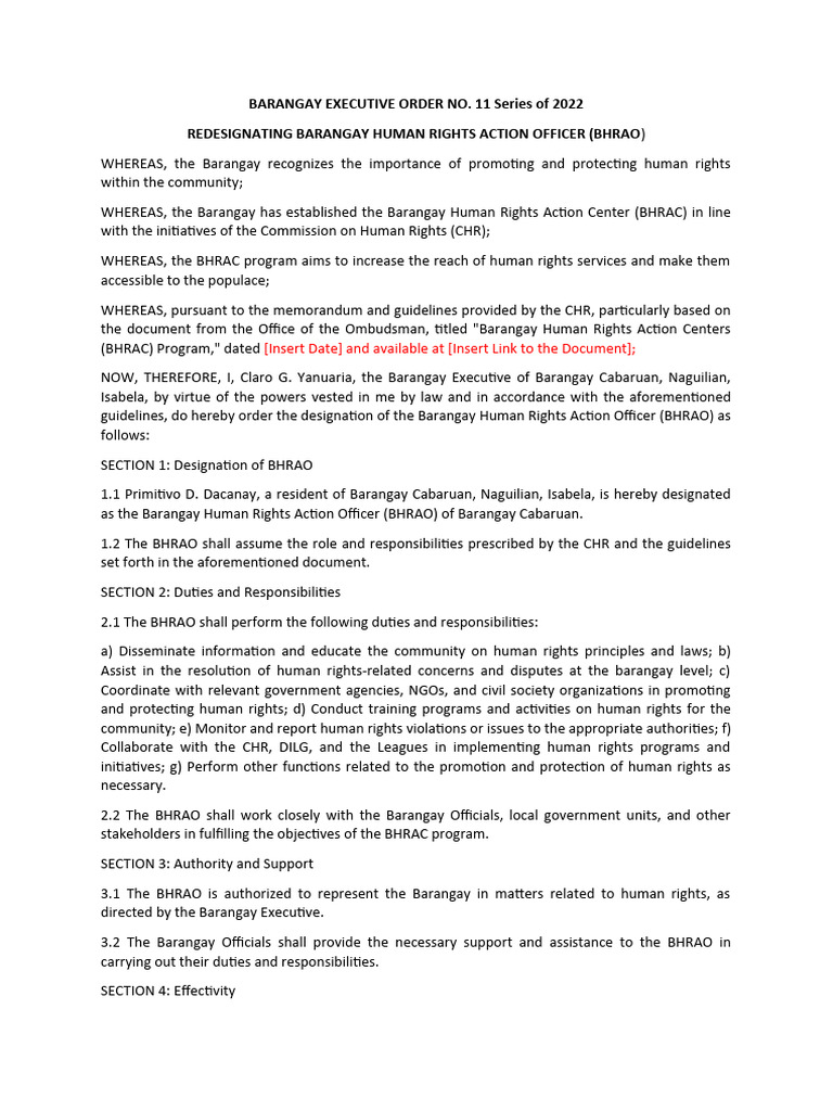 EO Designating BHRAO | PDF | Human Rights | Rights