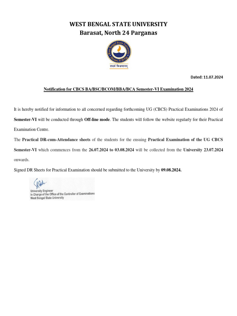 Notice For Practical Examination of Semester-Vi, 2024 | PDF