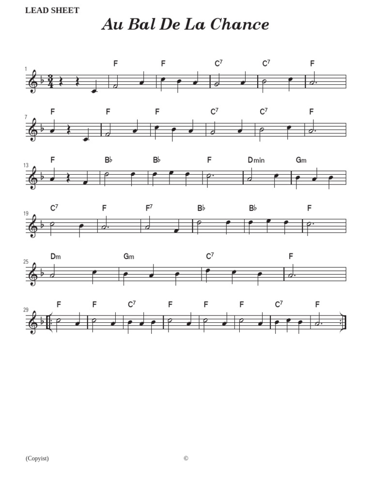 Au Bal French Waltz PDF - LEAD SHEET | PDF