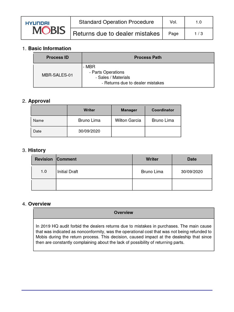 Sales - Materials - Logistics - Standard Operation Procedure - Returns ...