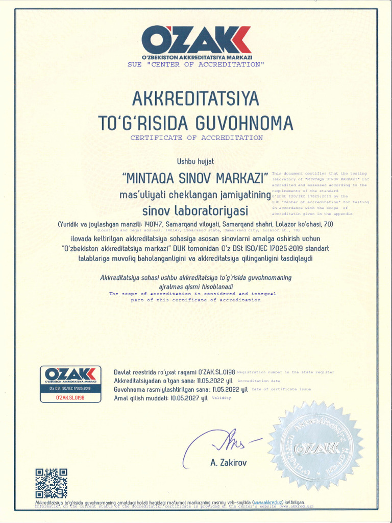 Accreditation Certificate for Testing Lab | PDF | Quality Management