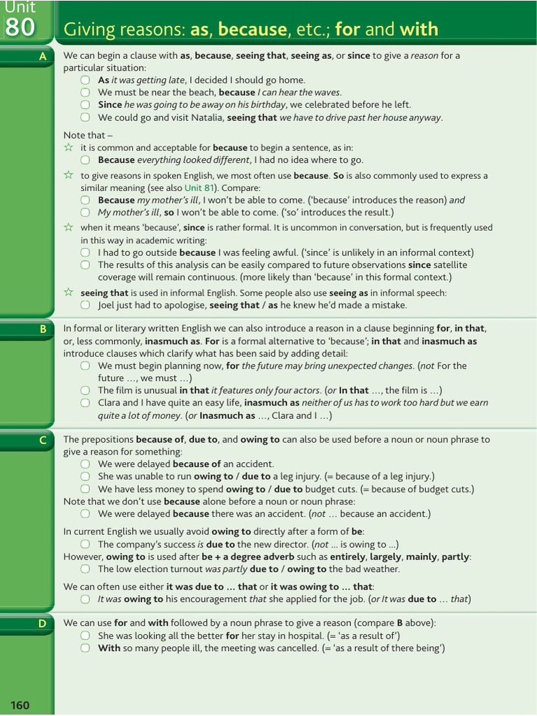 80 Giving Reasons: As, Because, Etc. For and With | PDF | English ...