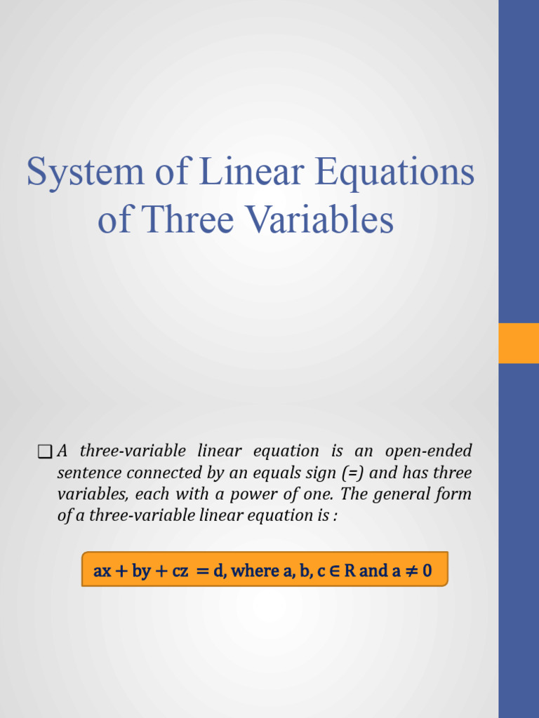 System of Linear Equations of Three Variables | PDF