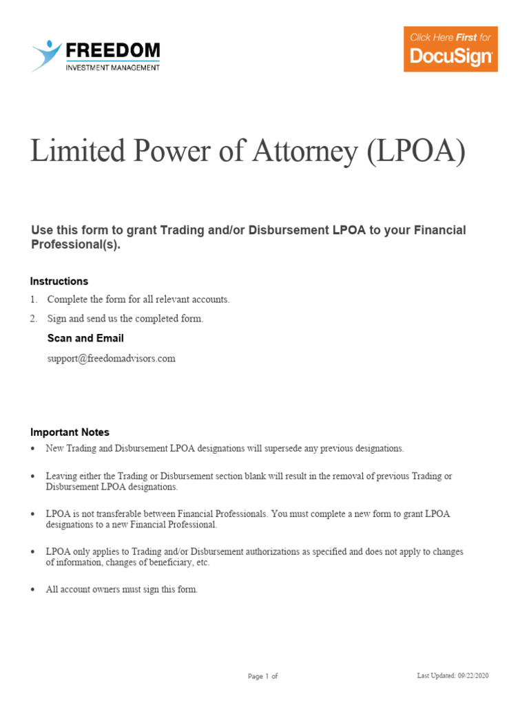 Limited Power of Attorney Form | PDF | Indemnity | Financial Services