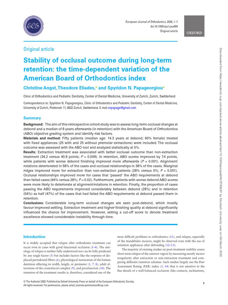 Stability of occlusal outcome during long-term retention: the time ...