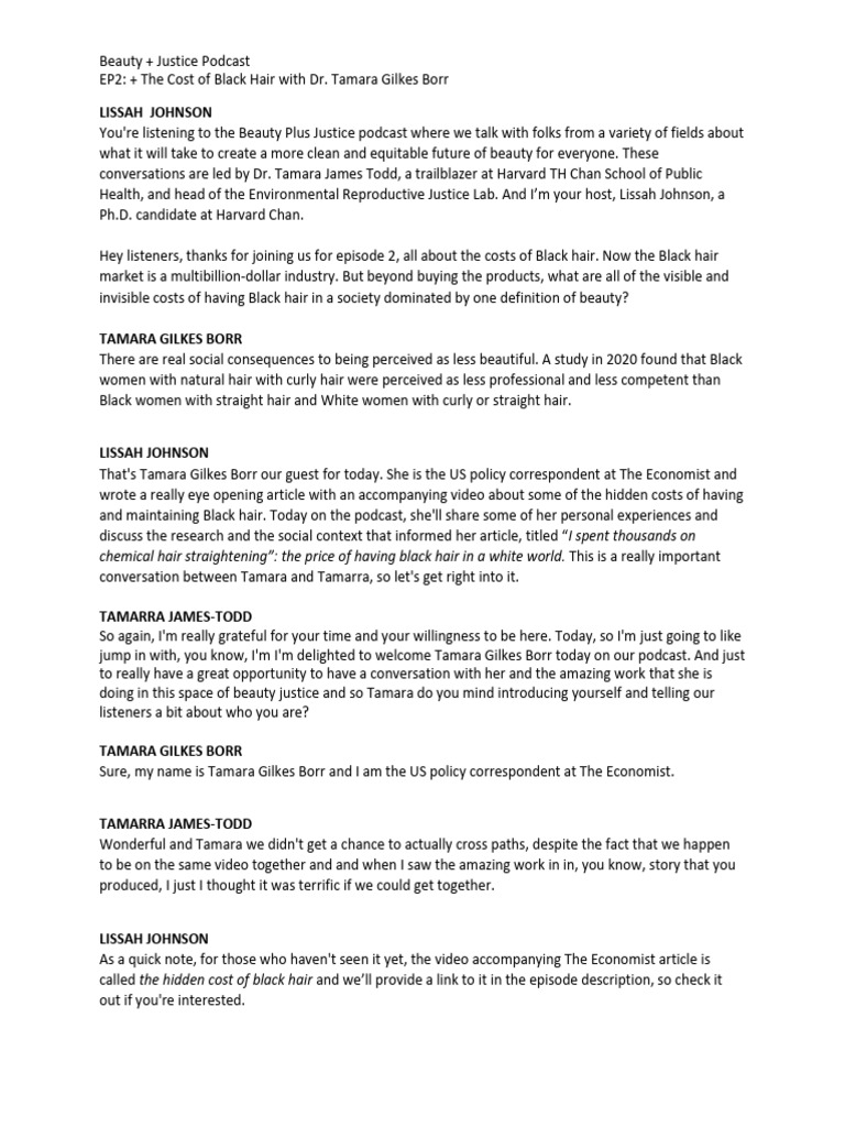 Harvard Beautyjustice Ep2 Transcript | PDF | Beauty | Physical ...
