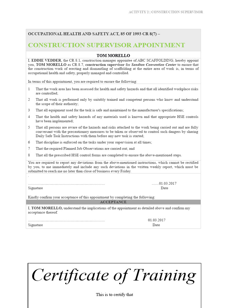 Construction Supervisor 8.7 - ToM MORELLO | PDF | Occupational Safety ...