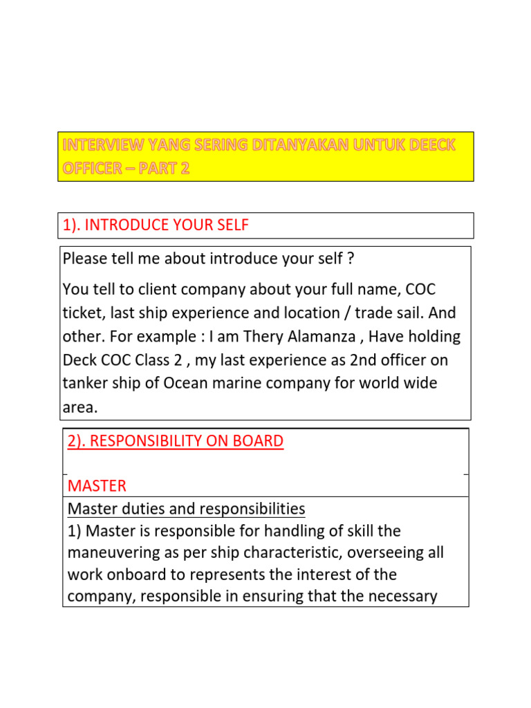 Bahan Interview Deck Officer 1 Removed Pdf Ships Shipping