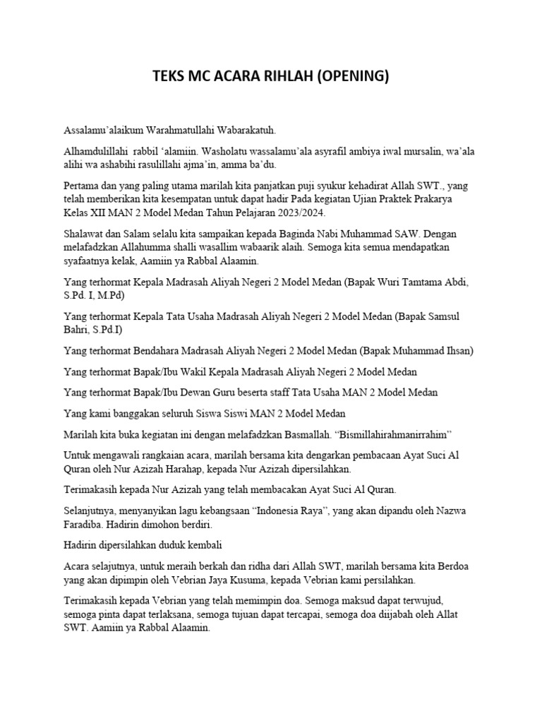 Teks MC Acara Rihlah | PDF | Agama & Spiritualitas