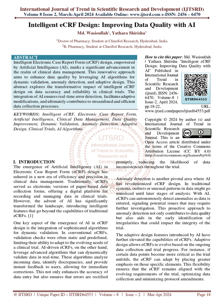 Intelligent eCRF Design Improving Data Quality With AI | PDF ... Intelligent eCRF Design Improving Data Quality With AI | PDF ...