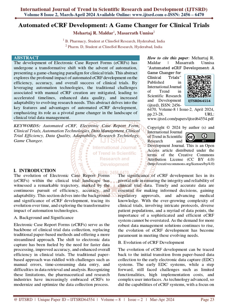 Automated eCRF Development A Game Changer For Clinical Trials | PDF ...