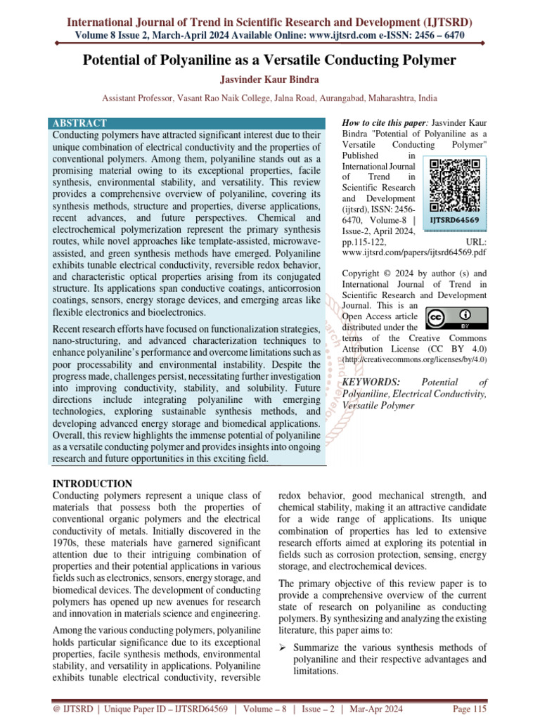 Potential of Polyaniline As A Versatile Conducting Polymer | PDF ...