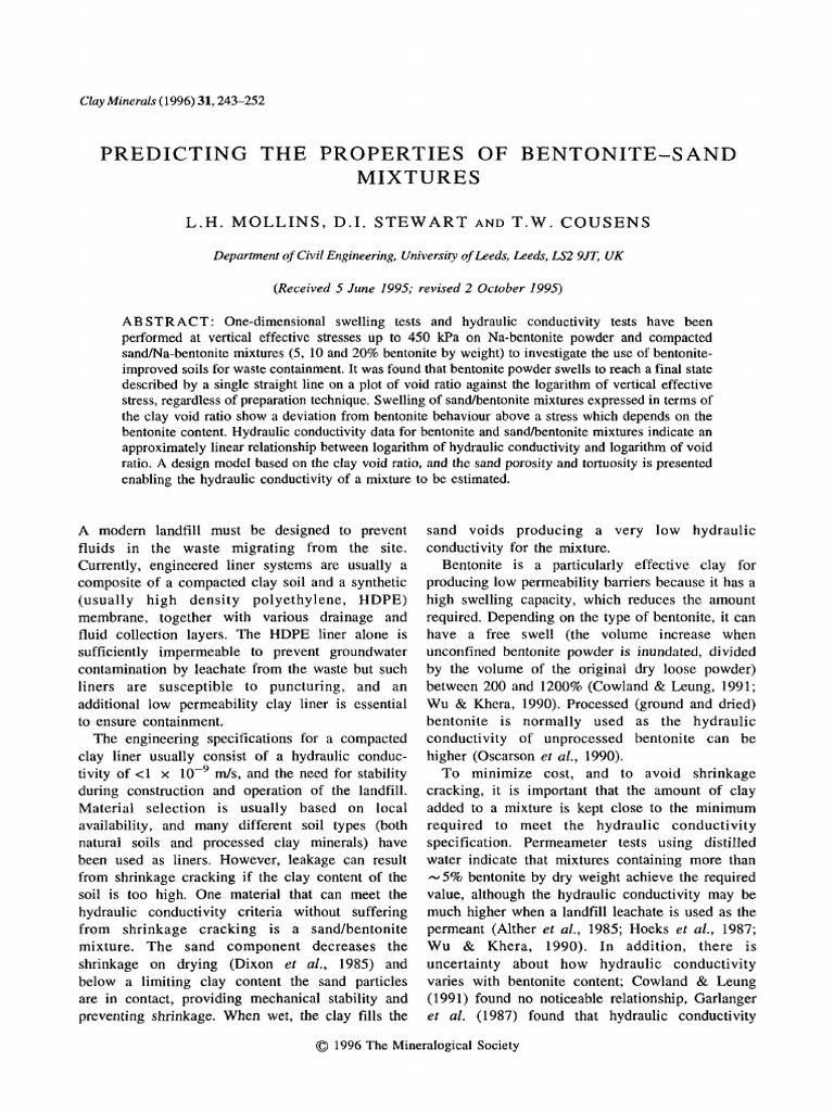 Predicting The Properties of Bentonite-Sand Mixtures: Clay Minerals ...