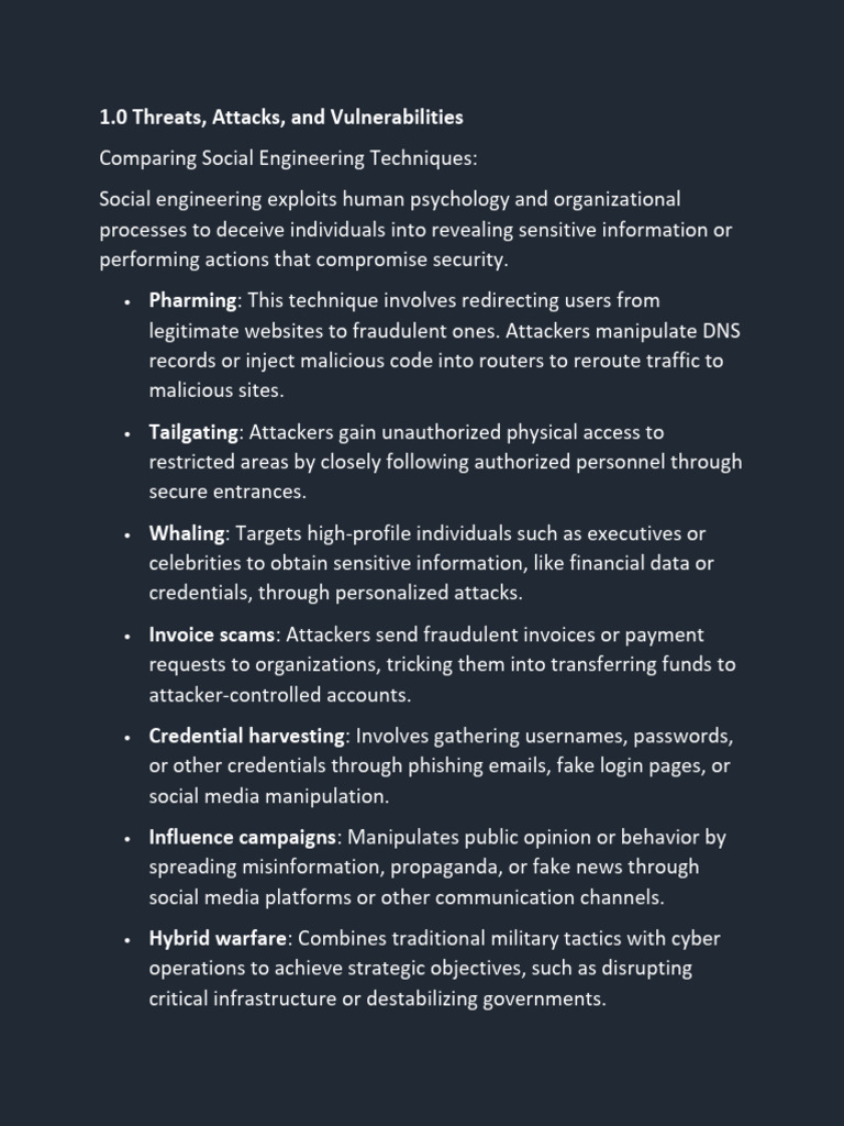 1.0 Threats, Attacks and Vulnerabilities | PDF | Malware | Security