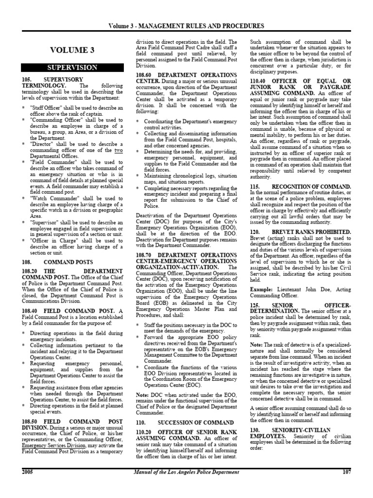 LAPD Volume 3: Management Procedures | PDF | Police | Traffic