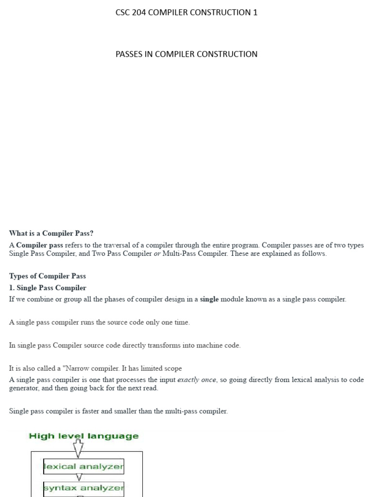 CSC 204 Passes in Compiler Consturction | PDF | Compiler | Pointer (Computer Programming)