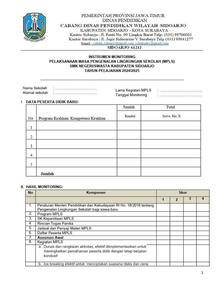 Instrumen Monitoring Mpls 2024 - SMK | PDF