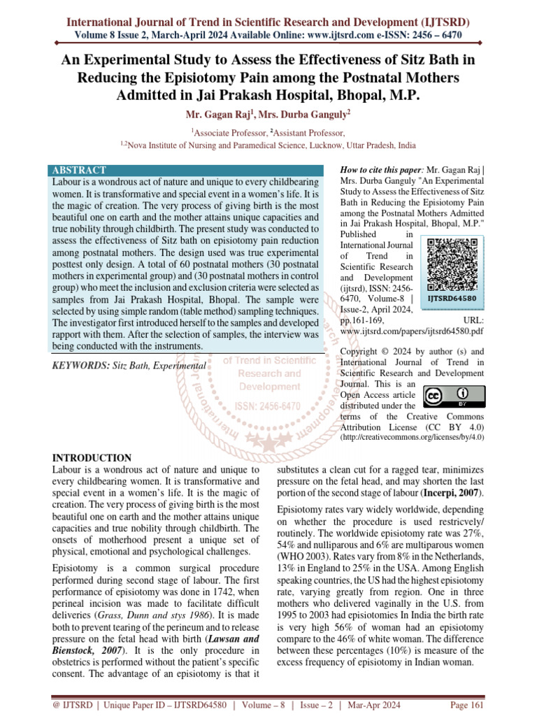 An Experimental Study To Assess The Effectiveness of Sitz Bath in ...