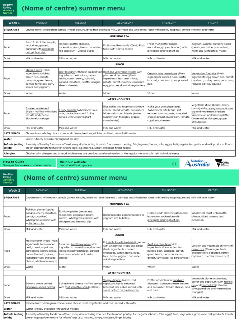 Example SUMMER Menu | PDF | Salad | Fruit