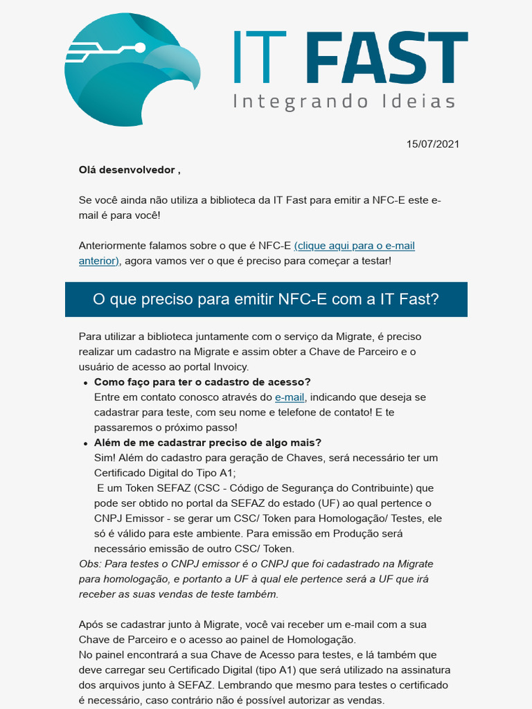 NFCE O Que Preciso para Testar Com A Biblioteca Da IT Fast | PDF ...