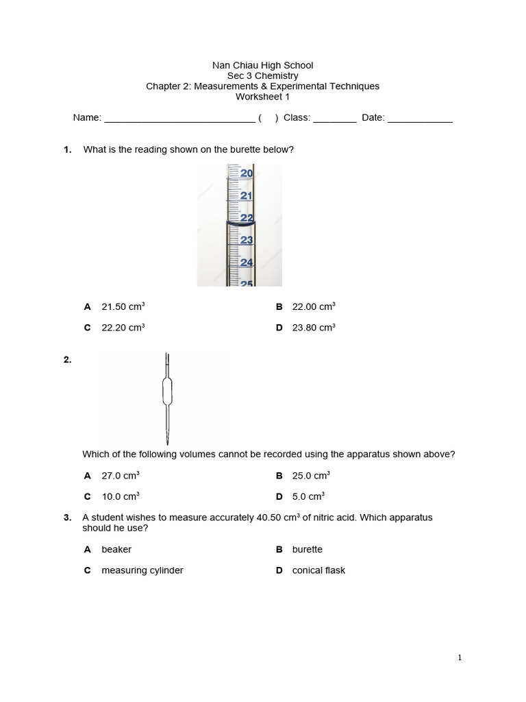 Chapter 1 Worksheet 1 | PDF | Solubility | Gases