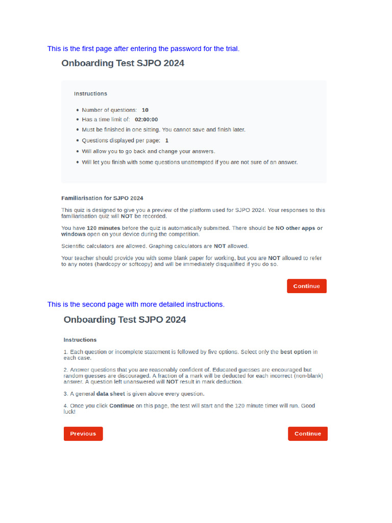 Familiarisation For SJPO 2024 (ClassMarker) | PDF
