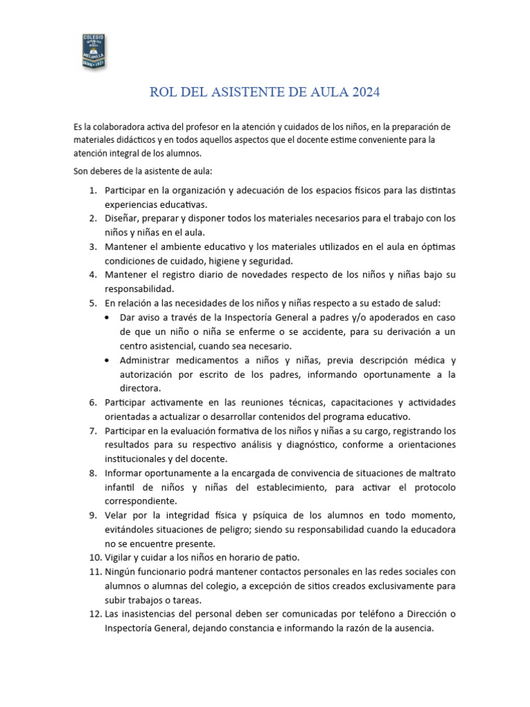 Funciones del Asistente de Aula | PDF | Maestros | Salón de clases