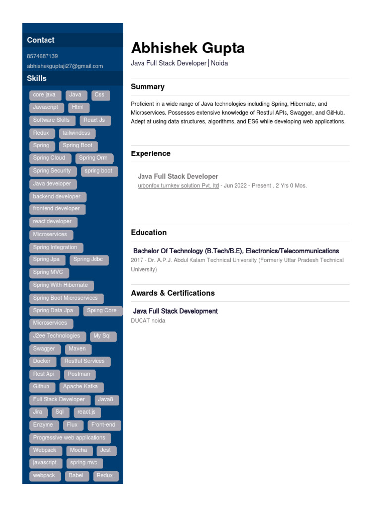 Foundit Profile - Abhishek Gupta | PDF | Document Object Model | Spring ...