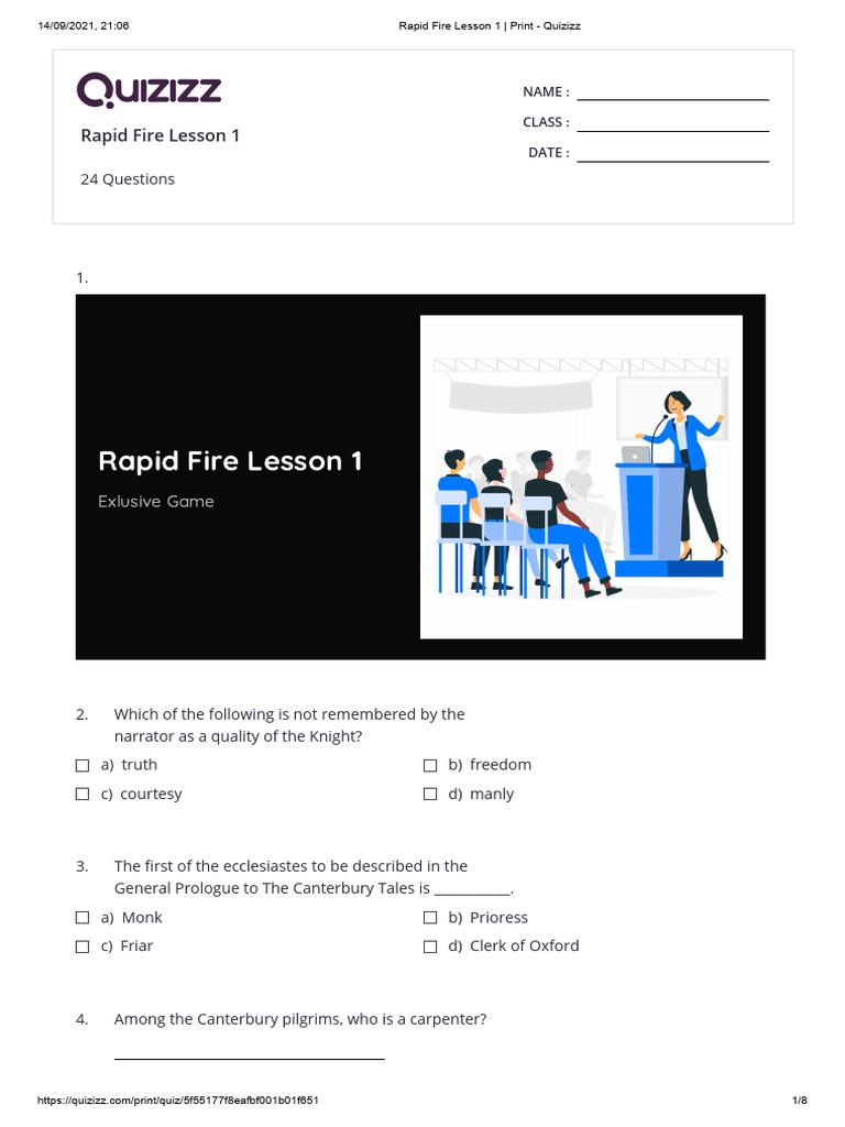 Rapid Fire Lesson 1 Quiz Questions | PDF | Young Adult