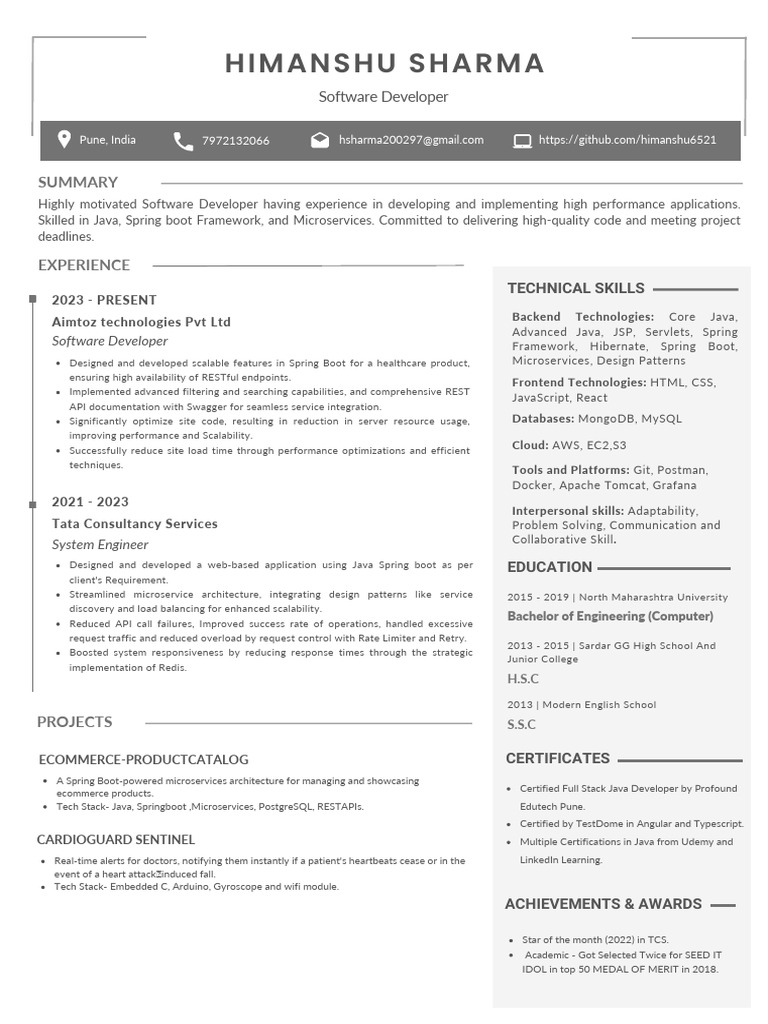 Himanshu Resume SD | PDF | Java (Programming Language) | Software Himanshu Resume SD | PDF | Java (Programming Language) | Software