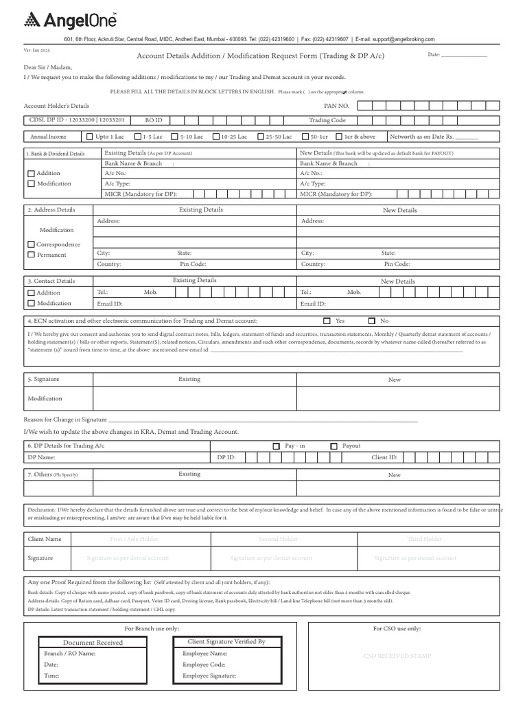 Account Modification Form - 02012023 | PDF | Cheque | Passbook