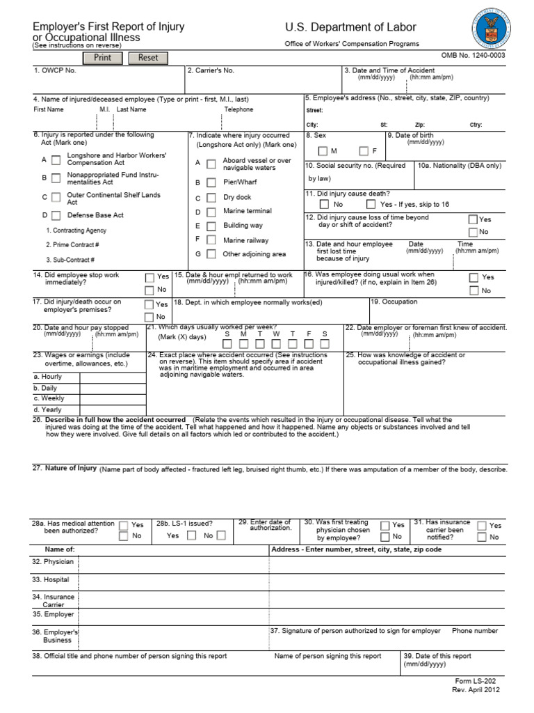 Employer's Injury Report Form LS-202 | PDF | Employment