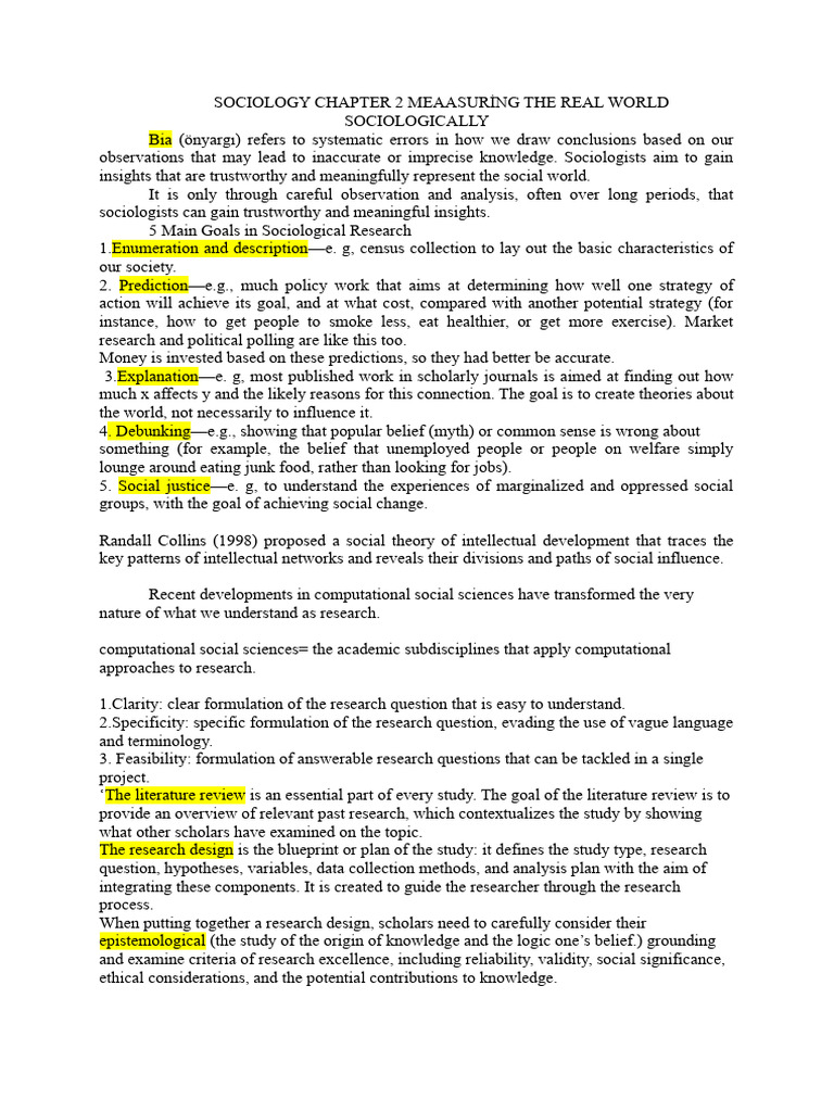 Sociology Chapter 2 Meaasuri̇ng The Real World Sociologically | PDF ...