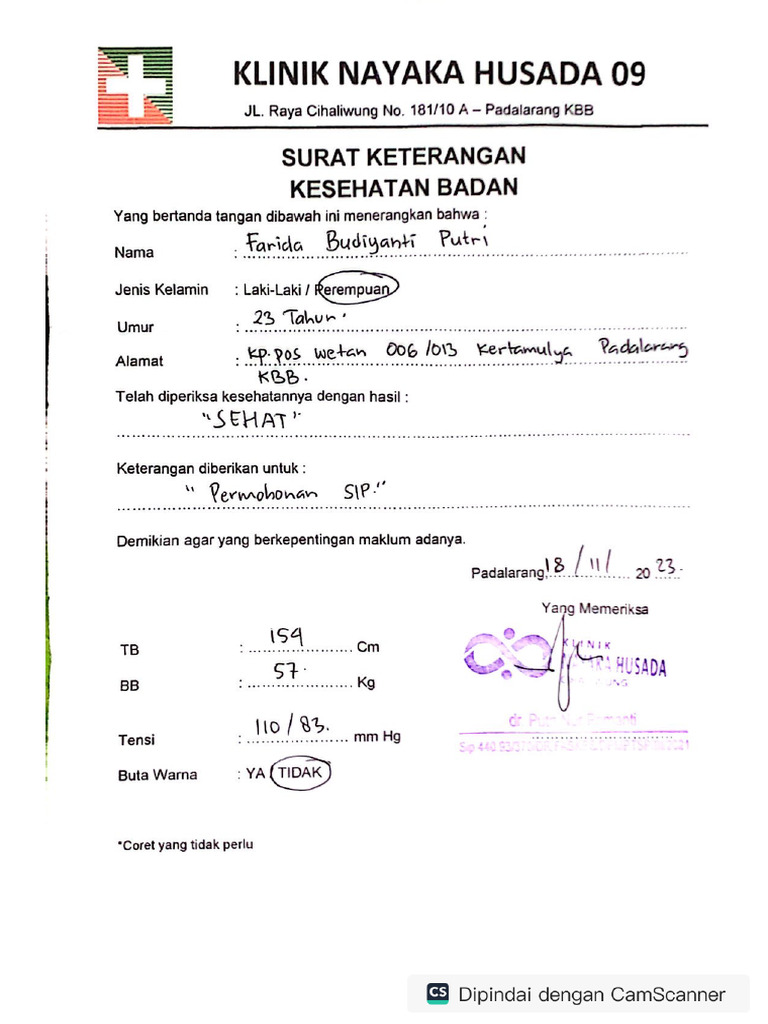 Surat Keterangan Sehat | PDF