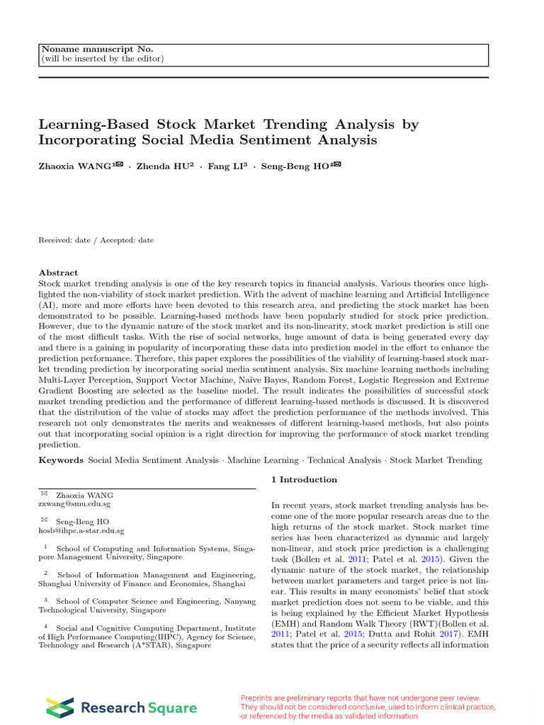 Sentiment&Technical Classification | PDF | Prediction | Machine Learning