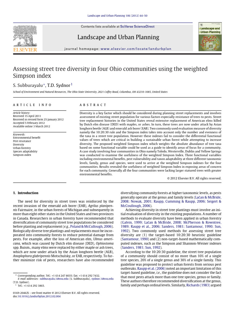 Ohio Street Tree Diversity Study | PDF | Biodiversity | Ecology