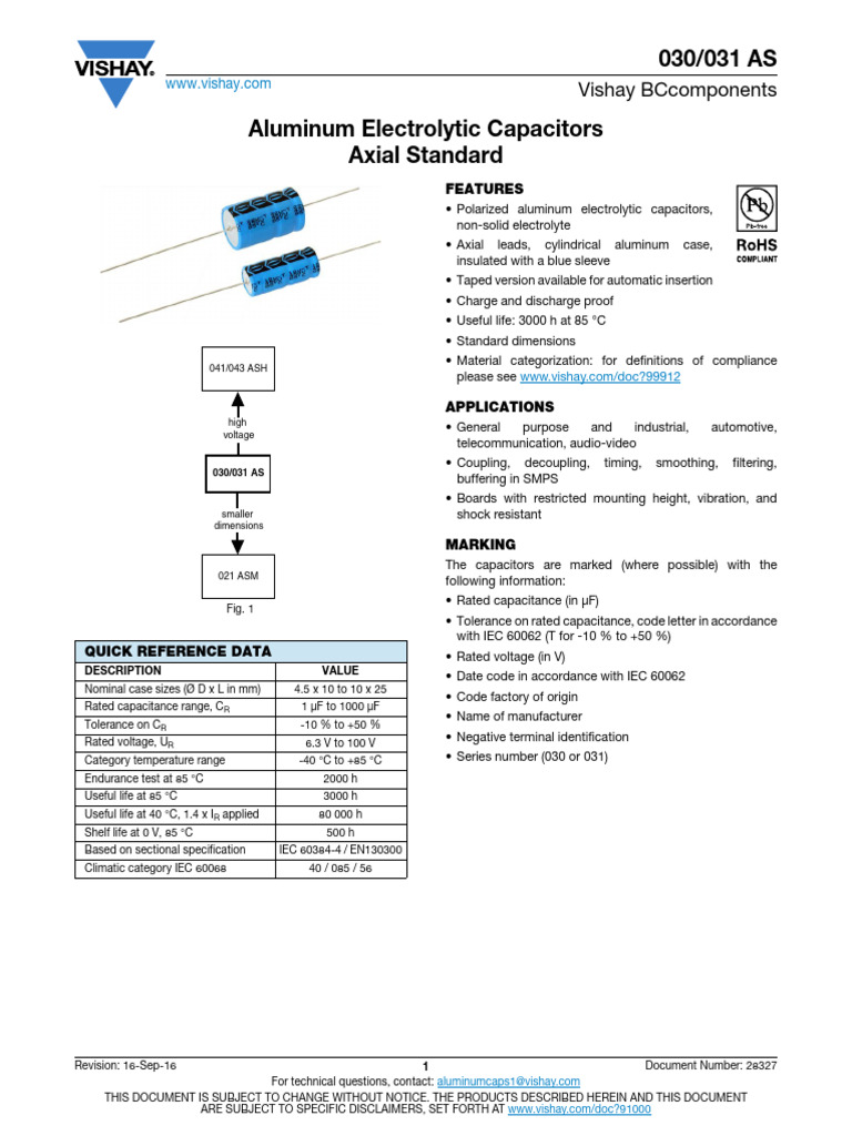 Vishay Bccomponents: Features | PDF | Capacitor | Electrical Engineering