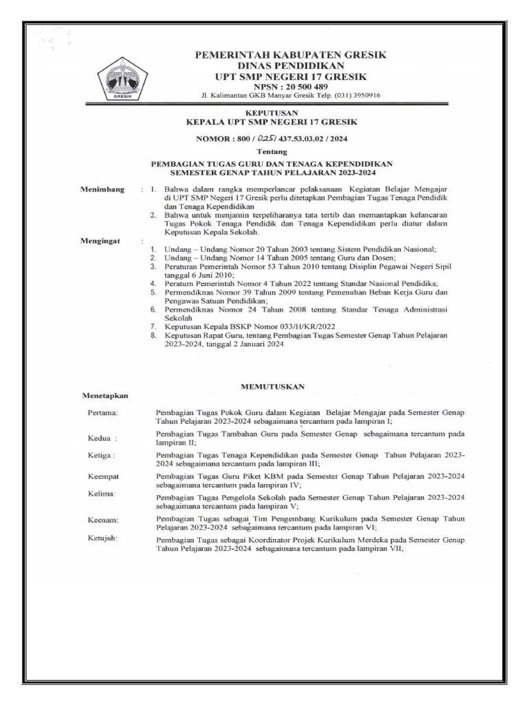 SK Dan Laporan Piket Tapel 2023-2024 | PDF
