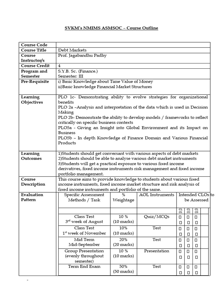 Course Outline Debt-Markets SYBSc (Finance) Sem III | PDF | Yield Curve | Derivative (Finance)