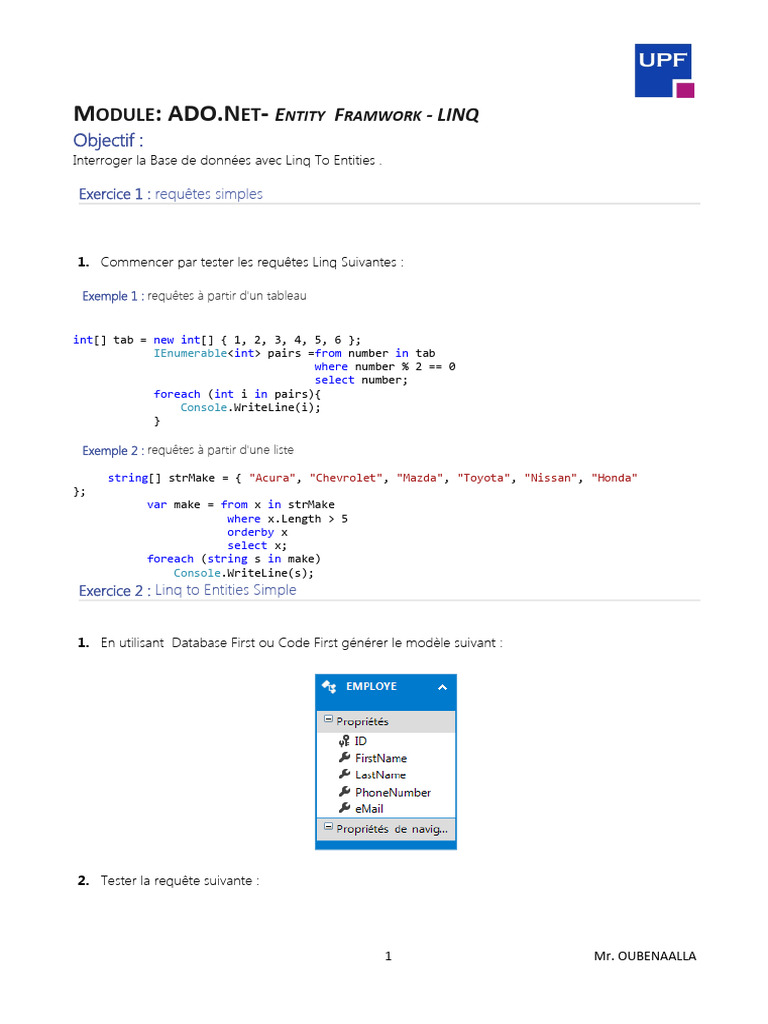 Requêtes LINQ et ADO.NET avec EF | PDF