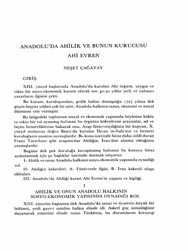 Anadolu'Da Ahilik Ve Bunun Kurucusu Ahi Evren (#1136949) - 2511758 | PDF