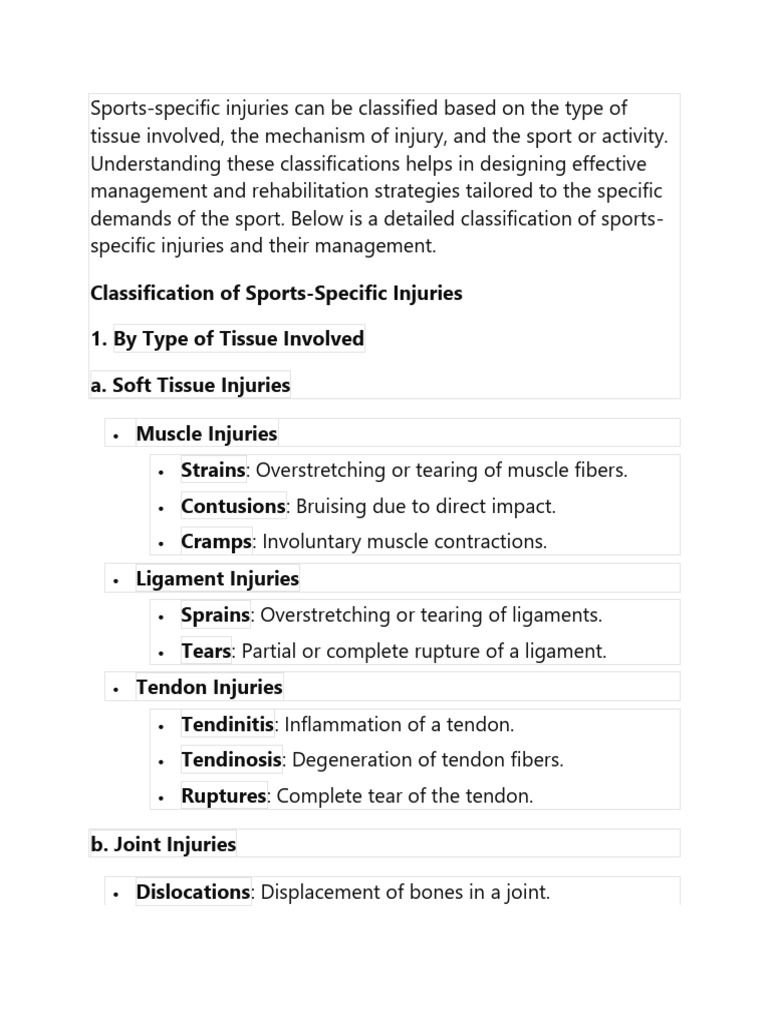 Classification and Management of Sports Injuries | PDF | Medical ...