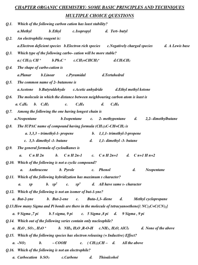 MCQ Organic Basic Principle | PDF | Alkane | Isomer
