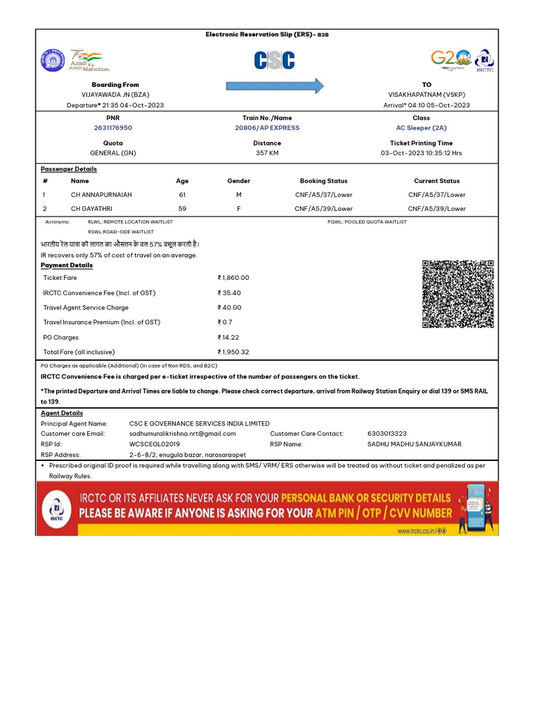 B2B Electronic Reservation Slip for Train | PDF | Identity Document ...