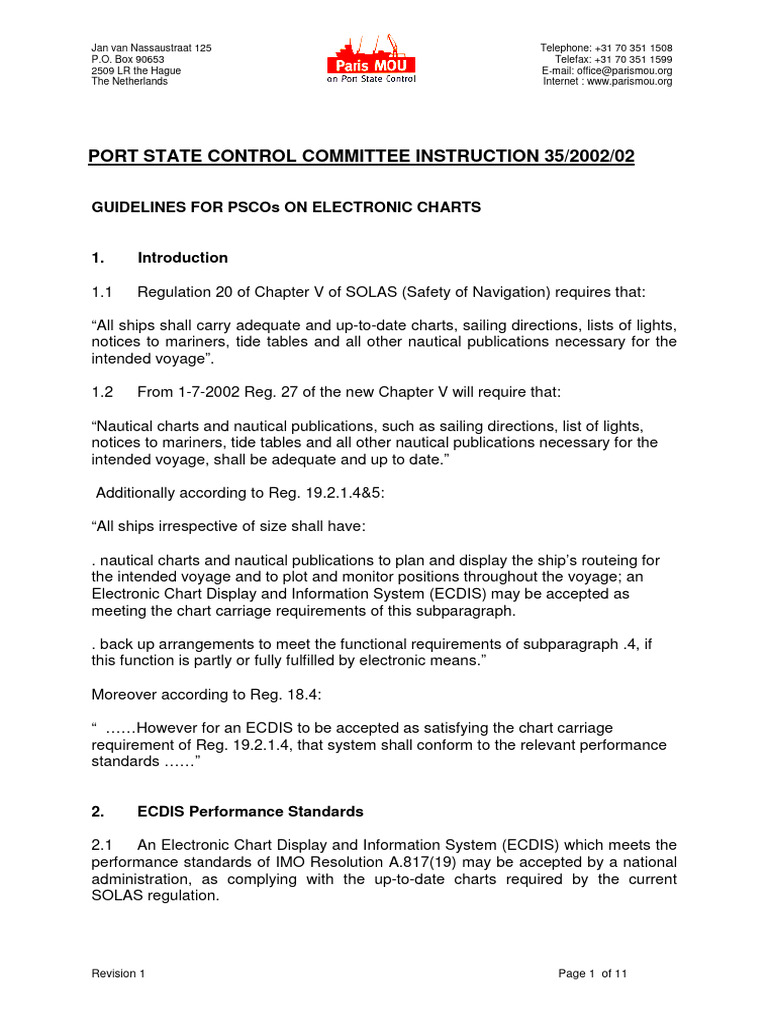 05 - Paris MOU. Guidelines For PSCOs On Electronic Charts | PDF ...